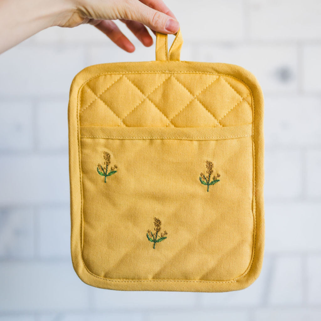 Yellow Embroidered Pot Holder – Galley & Fen